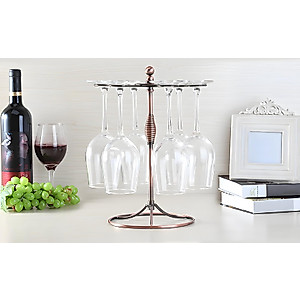 GeLive Bronze Wine Glass Holder Stand, Antiqued Countertop Freestanding Stemware Drying Rack, Artistic Tabletop Glass Display Hanger With 6 Hooks for Home and Bar Storage