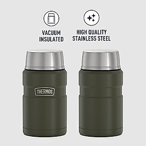 THERMOS Stainless King Vacuum-Insulated Food Jars, 16 Ounce and 24 Ounce, Matte Steel and Army Green