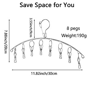 WudTus 2Pcs Clothes Drying Hanger with 16 Clips, Stainless Steel Sock Air Drying Rack, Windproof Anti-Lost for All Small Laudry Item and Herbs