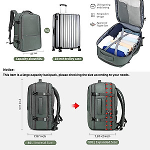 MOLNIA Travel Backpack for Men, 47L Carry On Backpack, 17.3inch Laptop Backpack Flight Approved, with 3 Packing Cubes & 1 Shoe Bag, Expandable Business Suitcase, Weekender Duffel Bag, Grey-green
