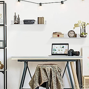 T&THOME 12"Wx8"D Linear Floating Shelf,Industrial Heavy Duty Stainless steel Metal Wall Mount,Simple Modern Country Farmhouse Style Design Wall Shelf, Bedroom, Living Room, Garage Storage Rack (WHITE)