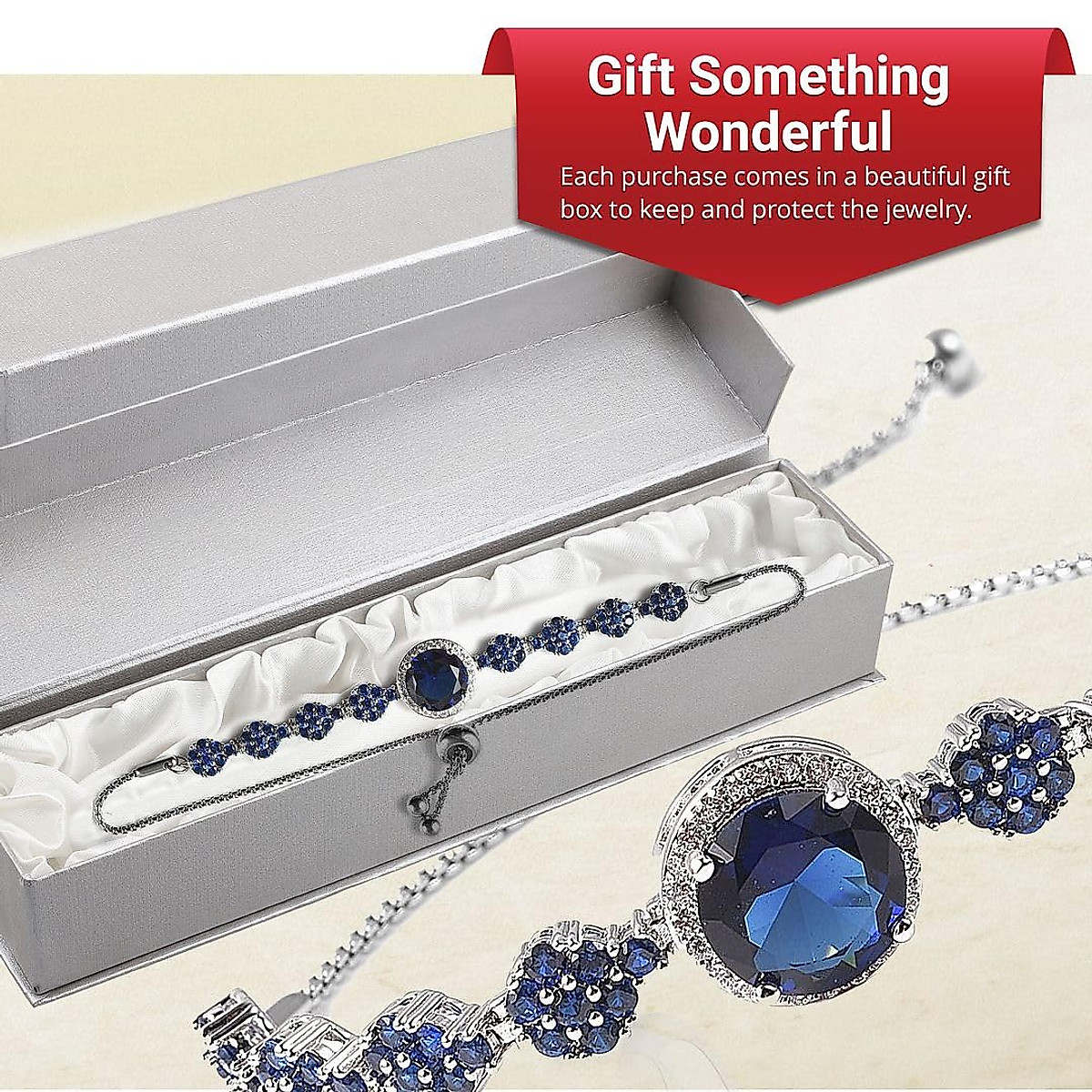 Shop LC Blue White Cubic Zirconia Bracelets for Women CZ Bolo Bracelets for Women Adjustable Tennis Bracelets for Women Fashion Jewelry Birthday Gifts for Women