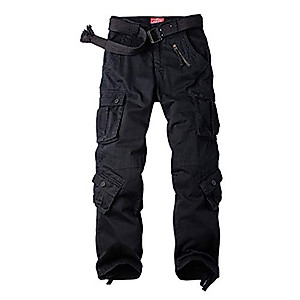 TRGPSG Men's Wild Cargo Pants, Camo Pants Cotton Casual Work Hiking Pants with 8 Pockets(No Belt) 5337 Black 32