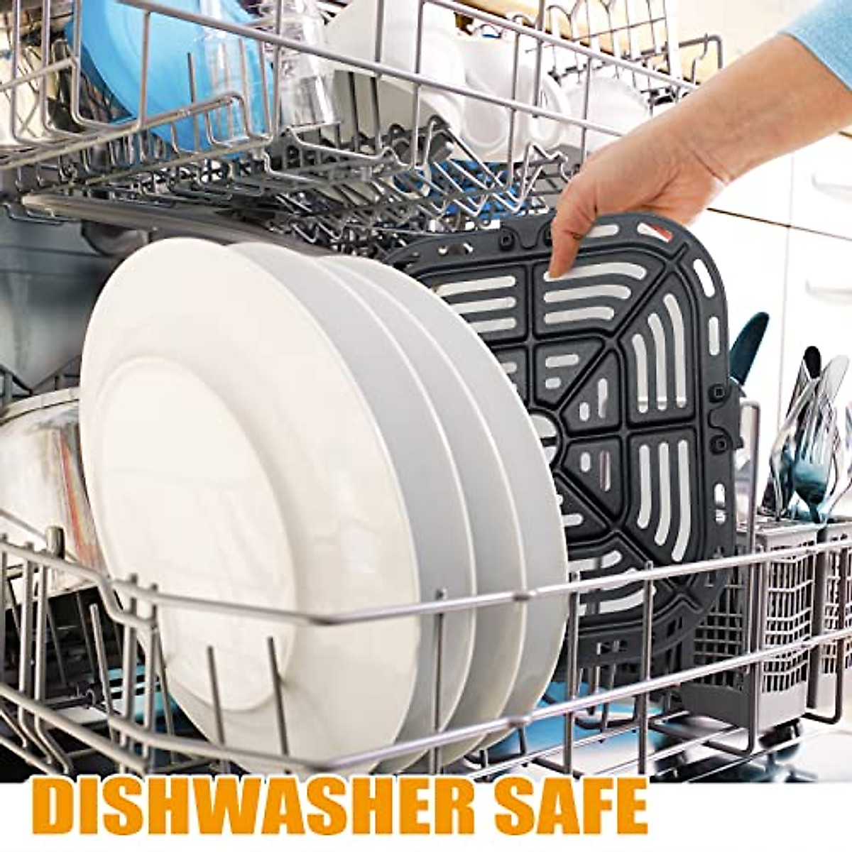 Air Fryer Grill Pan for COSORI Square Air Fryer Pro LE 5 Qt, Non-Stick 8.26’’*8.26’’ Air Fryer Rack Replacement Parts Accessories Grill Plate Crisper Plate Tray with Rubber Bumpers, Dishwasher Safe