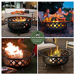 Aoxun Fire Pit, 42" Outdoor Wood Burning Fire Pit with Large Grill, BBQ Large Fire Table for Camping, Heating, Picnics