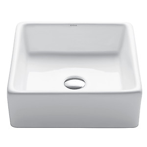 Kraus KCV-120 Square Ceramic Bathroom Sink, White, 15 Inch