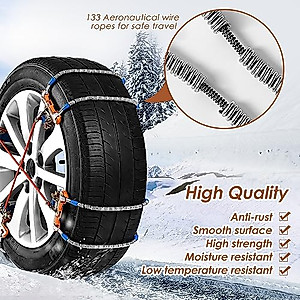 QIYISS Snow Chains, Tire Chains for SUV Car Trucks, 8pcs Universal Adjustable Emergency Traction Chains for 205-265mm Tires Pickup Trucks, Snow Slope Muddy Icy Ground Sandy Land Anti Skid Chains