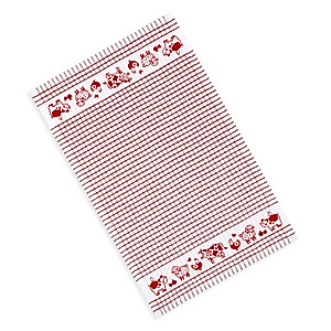 Cackleberry Home Barnyard Animals Windowpane Check Cotton Terrycloth Kitchen Towels, Set of 4 (Red)
