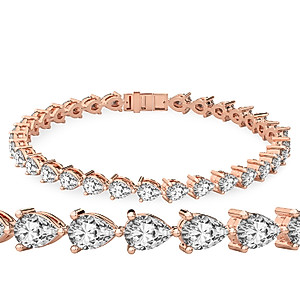 FRIENDLY DIAMONDS 3 Carat IGI Certified Lab Grown Diamond Bracelet Line 7" | 14K in Rose Gold | Serene Pear Lab Diamond Tennis Bracelet | Three Prong Settings | FG-VS1-VS2 Quality