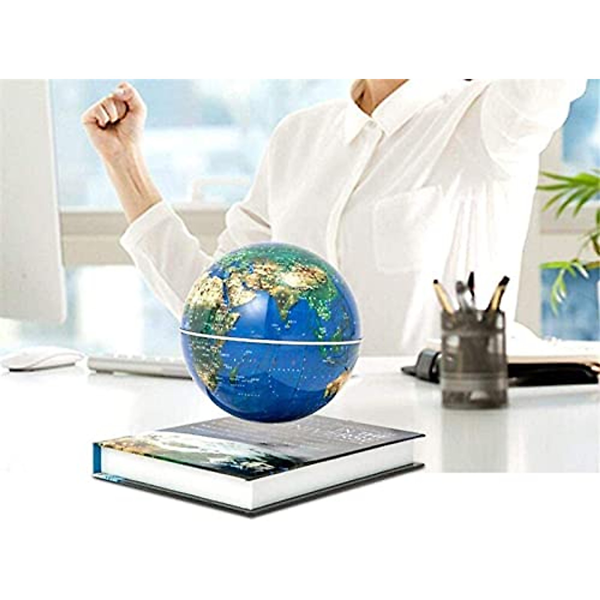 Floating Globe with Book Base Magnetic Levitation Floating Earth Globe World Map for Home Office Desk Decoration Ornament,D World Globe (A) (A)