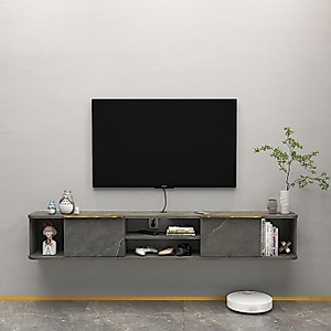 Pmnianhua Floating TV Stand with 2 Drawers,63'' Wall Mounted Floating TV Shelf,Floating Shelf for Under TV,Floating TV Unit with Storage for Bedroom Living Room(Grey)