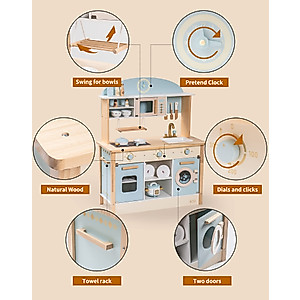ROBUD Kids Kitchen Playset Wooden Kids Play Kitchen Set Pretend Play for Toddlers Boys Girls