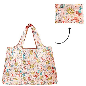Bowbear Foldable Nylon Reusable Shopping Grocery Bag, Foxes Unicorns & Peacocks