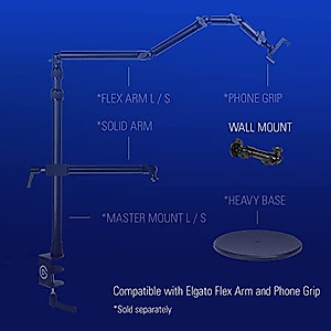 Elgato Wall Mount - Horizontal Articulated Arm with 1/4 Inch Thread for Easy Mounting and Adjusting of Lights, Cameras, and Microphones, Perfect for Streaming, Videoconferencing, Studios,Black