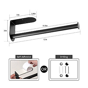 Black Paper Towel Holder Under Cabinet, OBODING, Self Adhesive or Drilling, Paper Towel Holder Wall Mount, 304 Stainless Steel Towel Rack for Kitchen, Cabinet, Bathroom (12.05 inches)