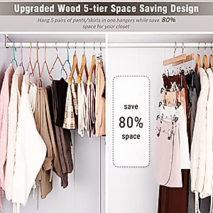 DOIOWN Skirt Hangers Space Saving - 6 Pack Beechwood Skirt Short Hangers - Non Slip Women Space Saving Skirt Hangers with Clips - 5 Tier Skirt Organizer Closet Organizers & Storage
