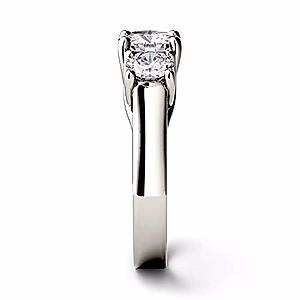 Charles & Colvard Created Moissanite 6.5mm Round Cut Three Stone Ring for Women | 2 cttw DEW | Lab Grown | Solid 14K White Gold with Rhodium | Size 8