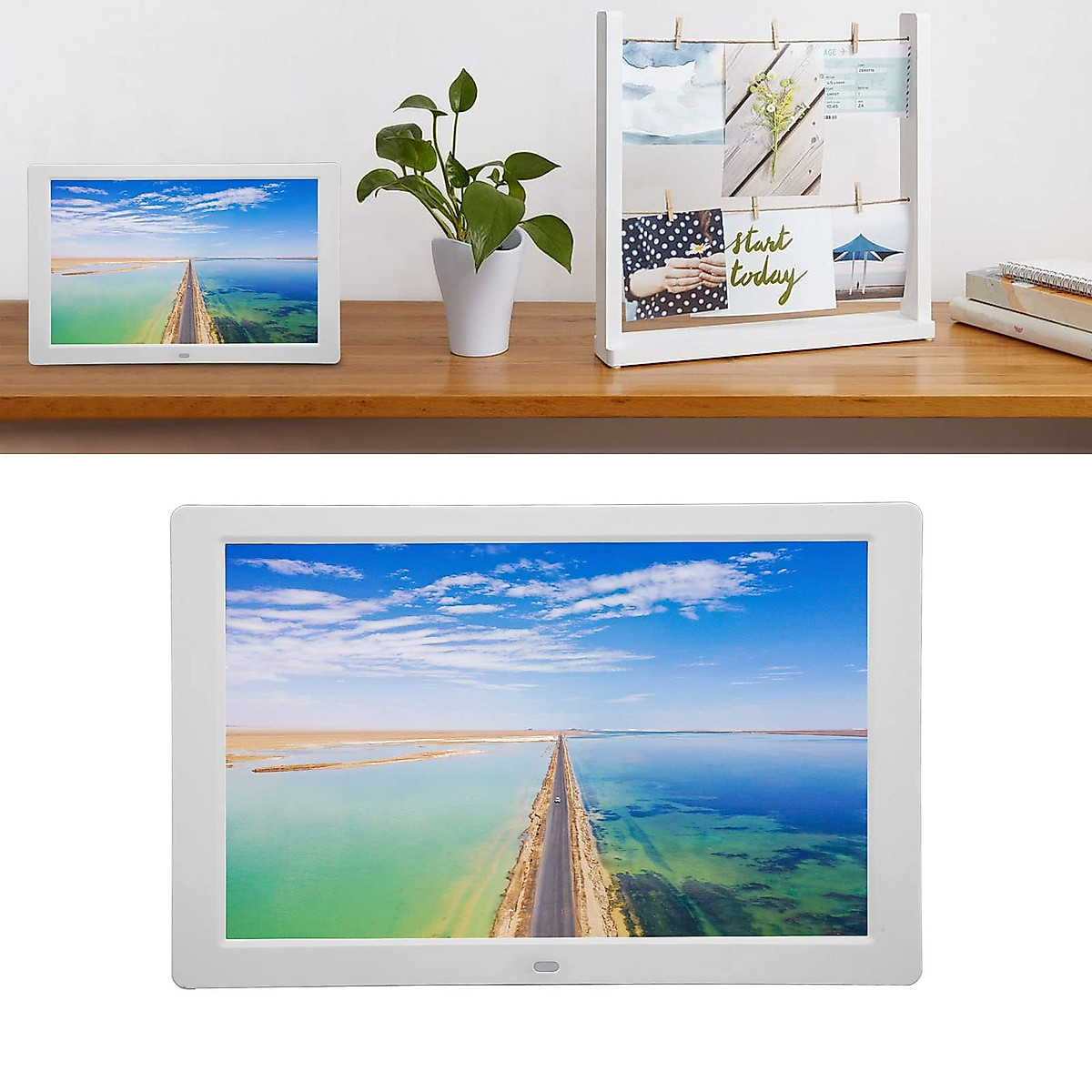 Digital Photo Frame, Electronic Photo Album 100-240V LCD Display 12.1 Inch 1280x800 Repeat Play Plug and Play White for Videos for Pictures (US Plug)