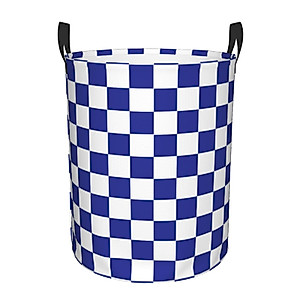 Large Laundry Hamper Bag, Checkered Blue and White Collapsible Laundry Basket Dirty Clothes Organizer Washing Bin for Family Essentials Storage, 15.7" x 19.6"