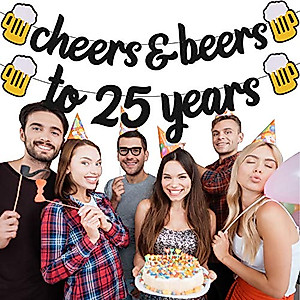 YOYMARR Cheers 21 30 35 40 50 60 70 80 90 Years Banner Happy Birthday Decorations for Men Women Him Her Any Years Old Birthday Anniversary Party Supplies Sparkle Black Decor