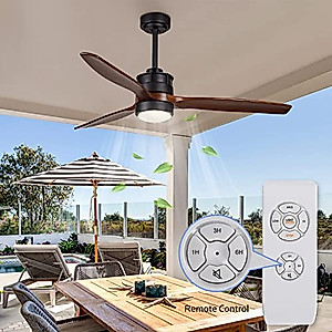 EKIZNSN 3 Blade Wood Ceiling Fans with Lights, 50'' Outdoor Indoor Ceiling Fan for Bedroom/Farmhouse/Patios, 3 Downrod Included