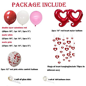 Birthday Red White Pink Balloons Garland, 100pcs 18" 12" 5" Latex Balloon Red Heart Shape Foil Balloon Red Heart Hanging for Girls Birthday 1st 10th 16th 21st 30th Women's Birthday Bridal Shower Decor