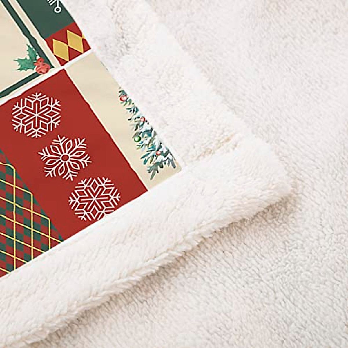 Christmas Red Plaid Throw Blanket, Soft Fluffy Sherpa Fleece Throws for Bed Sofa Xmas Tree Snowflake Print Pattern Blankets Christmas Decoration Gift for Kids Adults 50"x 60"