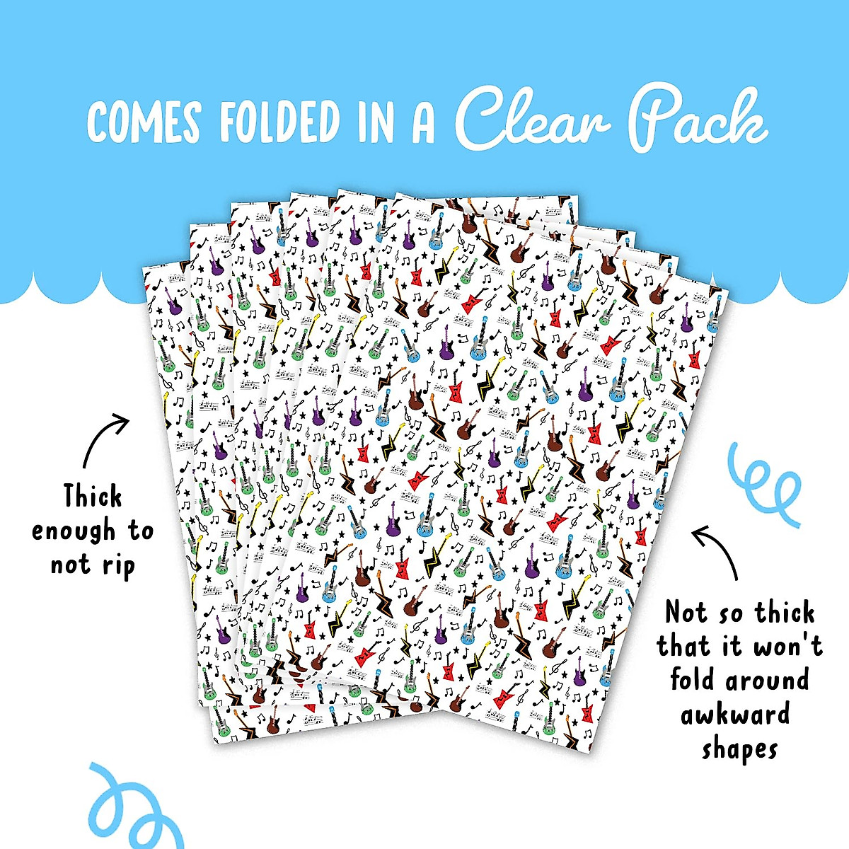 CENTRAL 23 Gift Wrap Paper - Music Guitar - Birthday Boy Wrapping Paper - (6x) Gift Wrap Sheets Christmas - For Men Women Gift Wrap Paper - Musician Music Lover Rockstar Band - Comes With Stickers