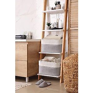 DECOMOMO Storage Bins Fabric Storage Baskets for Shelves, Linen Closet Organization Toys Nursery (Grey and White, XL - 3 Pack)