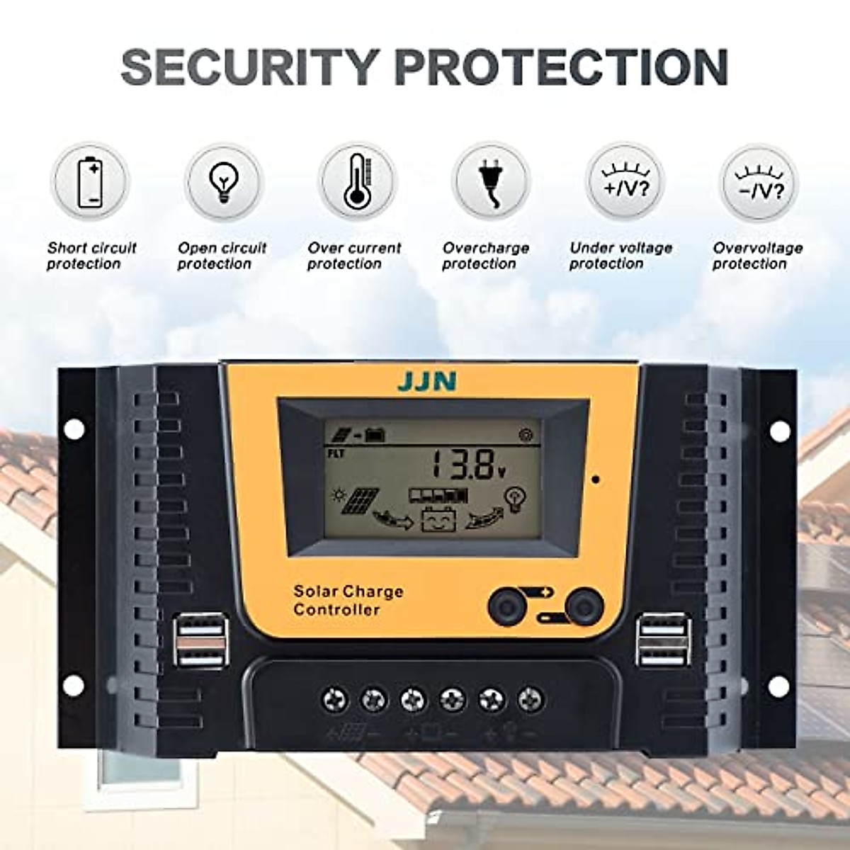 JJN 30A Solar Charge Controller 12V/24V/36V/48V Solar Panel Regulator with Adjustable LCD Display Dual USB Port Timer Setting PWM Auto Parameter