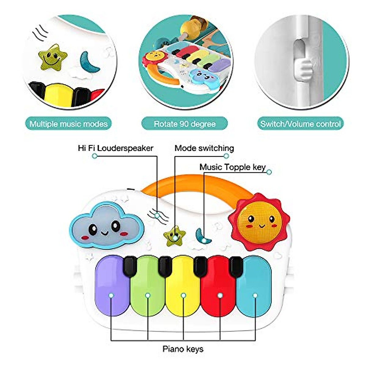 Eners Baby Gyms Play Mats Musical Activity Center Baby Piano Gym Mat Tummy Time Padded Mat for Newborn Toddler Infants(Green)