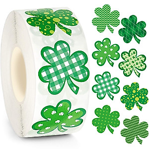 1500 Pcs St. Patrick's Day Shamrock Sticker Irish Roll Self Adhesive Stickers Labels Shamrock Decals for Envelope Seals Gift Box 1.5 Inch Clover Seal Decals for St. Patrick's Day Party Decorations