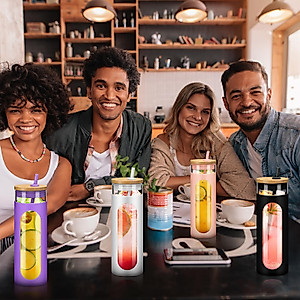 Uiifan 6 Pack 20 oz Glass Tumbler with Straw and Bamboo Lid Reusable Iced Coffee Tumbler Glass Water Bottle with Lids and Protective Sleeve Wide Mouth Water Cups for Home Office Party, 6 Colors