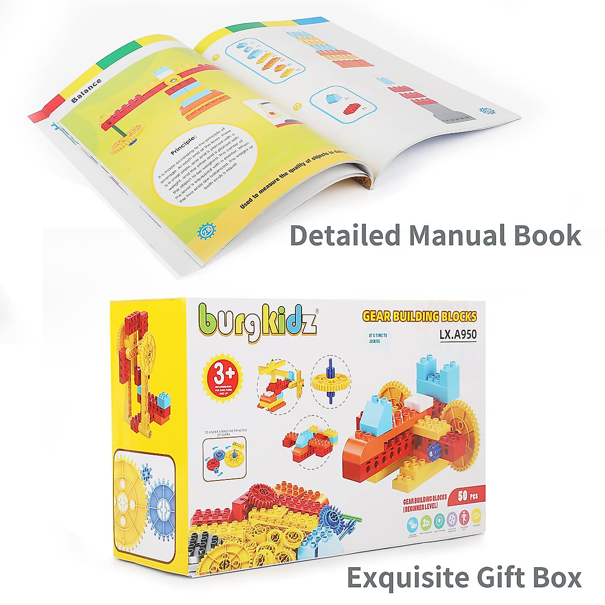 burgkidz Construction Building Toy Set: Science Learning Blocks Toys, Build Tools Vehicles Machines & Models; STEM Educational Kit for Boys & Girls 3 4 5 6 + Year Old