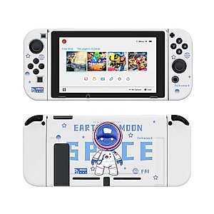 JINGDU Soft Protective Case Compatible with Switch Console and Joy-Cons, Thin, Slim, Light, Switch can be Inserted in Dock with Shell, Only for NS(Not for OLED Model), Q Astronaut, White
