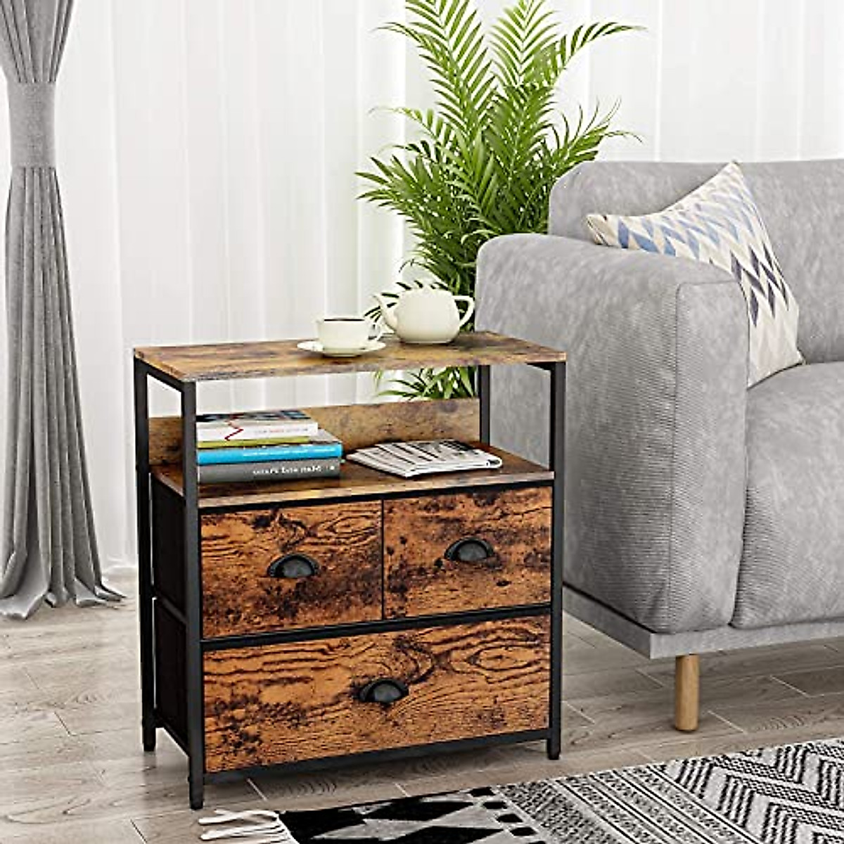Furologee 2 Nightstands with 3 Drawers, Small Dresser with Storage Shelf, Bedside Table/Closet Organizer and 8 Drawer Dresser Wide 47'' Long, Storage Chest of Drawer for 55'' TV Stand