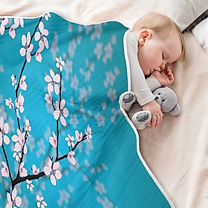 Plum Cherry Blossom Cotton Baby Blanket 30" x 40" Warm Soft Breathable Muslin Swaddle Blankets for Toddler Boys Girls Nursery Receiving Wraps