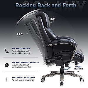 Big and Tall Office Chair 500lbs-Heavy Duty Ergonomic Computer Chair with Extra Wide Seat, High Back Executive Large Desk Chair with Thick Bonded Leather and Tilt Rock, Adjustable Lumbar Support-Black