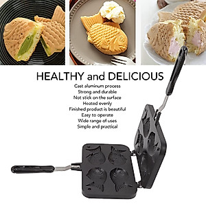 Taiyaki Fish-Shaped Cake Pan, Non-stick Waffle Cake Maker with Long Handle Pancake Baking Double Pan Mold Japanese Fish-Shaped Hot Cake Maker for Home DIY Cooking Party Dessert
