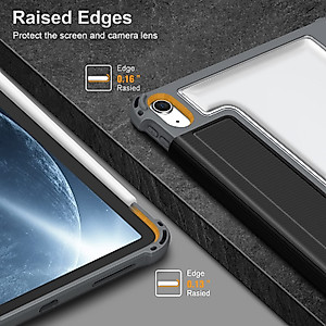 Fintie Hybrid Rugged Case for iPad Air 11-inch M2 (2024), iPad Air 5th / 4th Generation (2022/2020) 10.9 Inch - Military Drop Tested Heavy Duty Clear Cover with Pencil Holder, Black