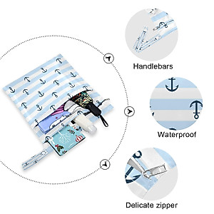 Waterproof Wet Dry Bag 2 Pack Nautical Anchor Stripe Pattern Cloth Diaper Bag Organizer Pouch Set with Zipper Pocket Washable Wet Bag for Travel Hiking Swimsuit