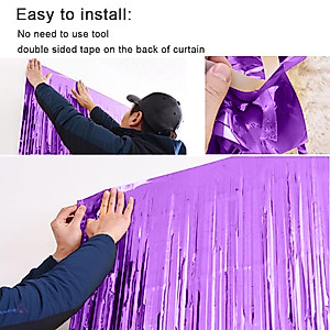 Fringe Curtains Party Decorations, Tinsel Streamers Birthday Party Decorations, Fringe Backdrop for Graduation, Baby Shower, Gender Reveal, Disco Party (2 Pack, Purple)