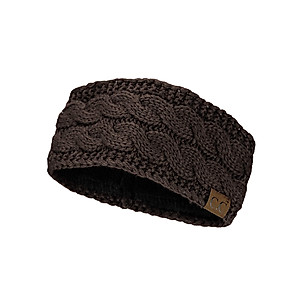 C.C Soft Stretch Winter Warm Cable Knit Fuzzy Lined Ear Warmer Headband, Brown