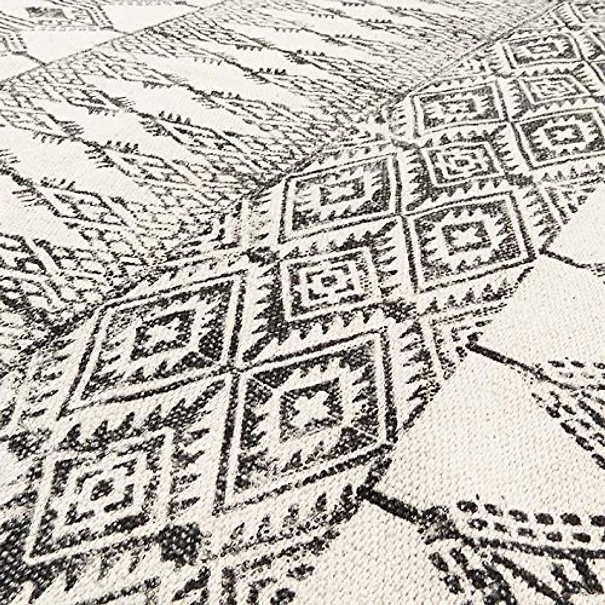 Eyes of India - 4 X 6 ft Off-White Black Cotton Block Print Area Dhurrie Rug Flat Weave Hand Woven Tassel Boho Chic Indian Bohemian Accent Handmade Handwoven