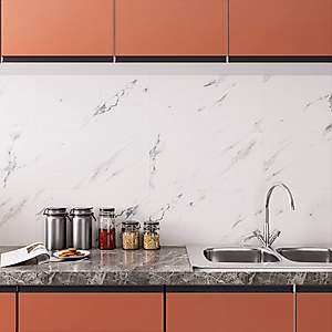 Stickyart 15-Piece White Peel and Stick Marble Vinyl Flooring for Bathroom Waterproof 12"x24" Self Adhesive Marble Floor Tile Stickers Peel and Stick Flooring for Kitchen Bedroom Laundry