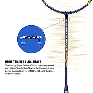 Li-Ning Super Series 900 Carbon Fibre Strung Badminton Racket with Full Racket Cover (Navy/Gold) | For Intermediate Players | 84 grams | Maximum String Tension - 30lbs