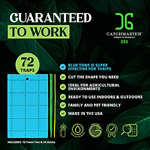 Catchmaster GRO Blue Sticky Trap 72PK, Outdoor Insect Trap, Protect Live Plants Indoor, Bug, Thrips, & Fruit Fly Trap, Glue Traps for Home, Farm, Garden, Hydroponics, & Greenhouse, Pest Control