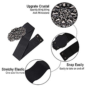 Dorchid Women Rhinstone Belt Full Crystal Buckle Cummerbund Wide Elastic Waistband 7 Colors Black