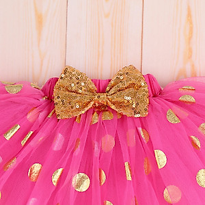 Smash Cake Outfit Girl, Toddler Kids Baby Girls Birthday Princess Outfits Long Sleeve Mini Infant Girl Romper Polka Dots Tutu Dress Bow Headband Party Supplies Hot Pink - 1st birthday girl 1Y