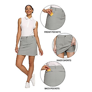 CQC Women's Outdoor UPF 50+ Golf Skort Casual Active Skirts Build-in Shorts with Pockets Gray M